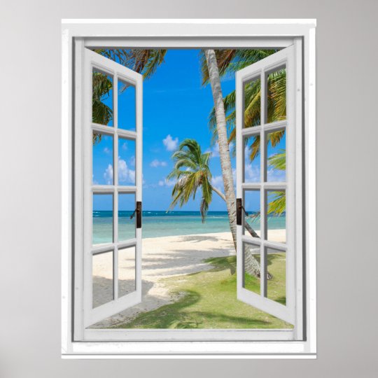 Tropical Palm Trees Beach Ocean View Fake Window Poster | Zazzle.com