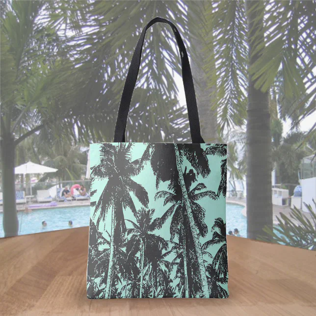 Tropical Palm Trees Design in Black and Blue Tote Bag | Zazzle