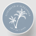 Tropical Palm Trees Dusty Blue Beach Wedding Mini Candle Favors | Zazzle