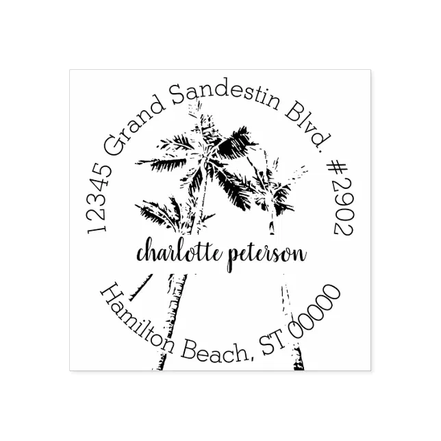 Tropical Palm Trees Hand Lettered Return Address Rubber Stamp | Zazzle