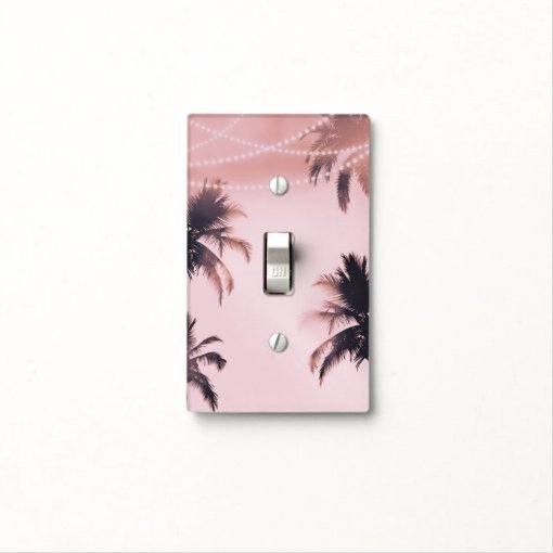 Tropical Palm Trees & Lights Pink Beachy Beach Light Switch Cover | Zazzle