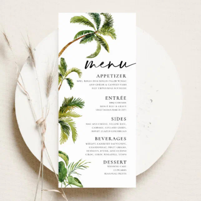 Tropical Palm Trees Menu | Zazzle