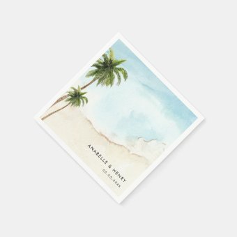 Tropical Palm Trees Sand Beach Destination Wedding Napkins | Zazzle