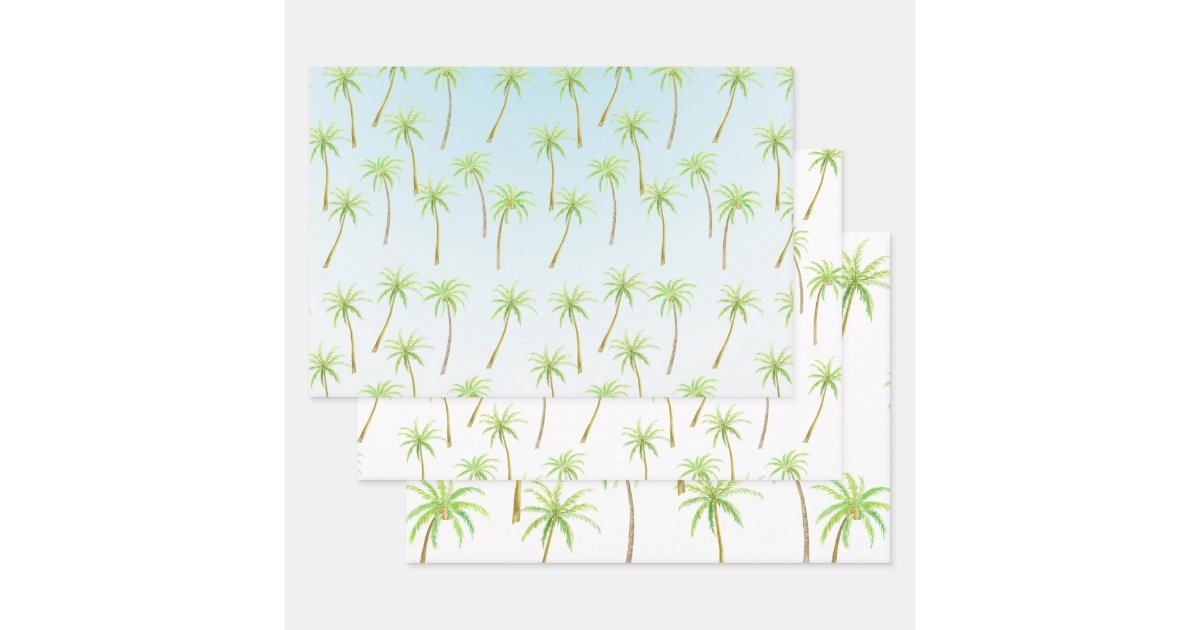 Tropical Palm Trees Watercolor blue ombre Wrapping Paper Sheets | Zazzle