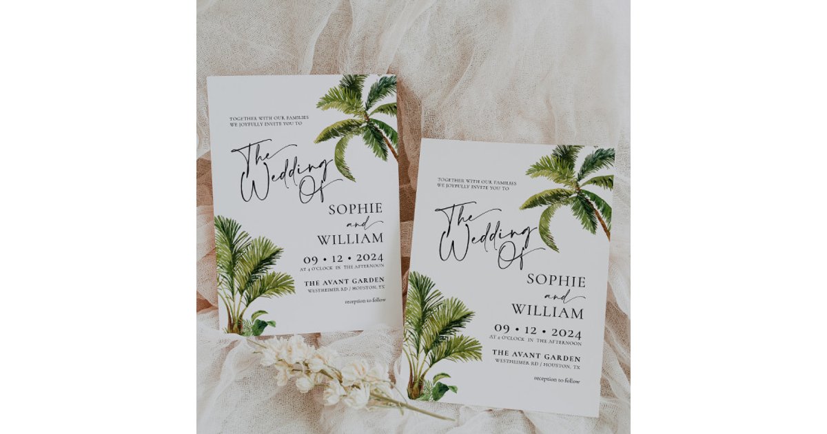 Tropical Palm Trees Wedding Invitation | Zazzle