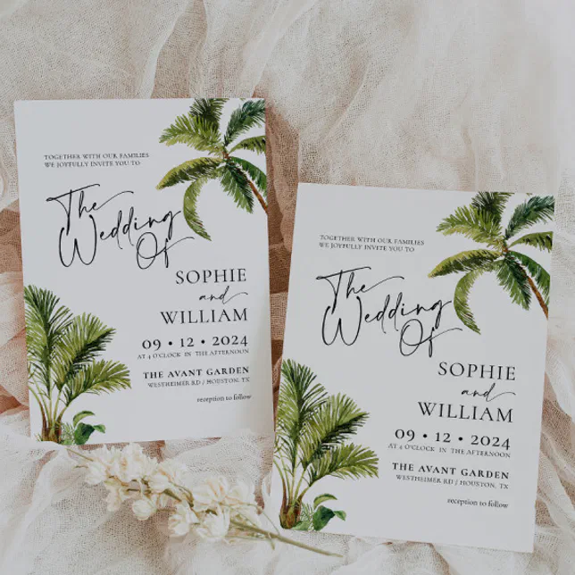 Tropical Palm Trees Wedding Invitation | Zazzle