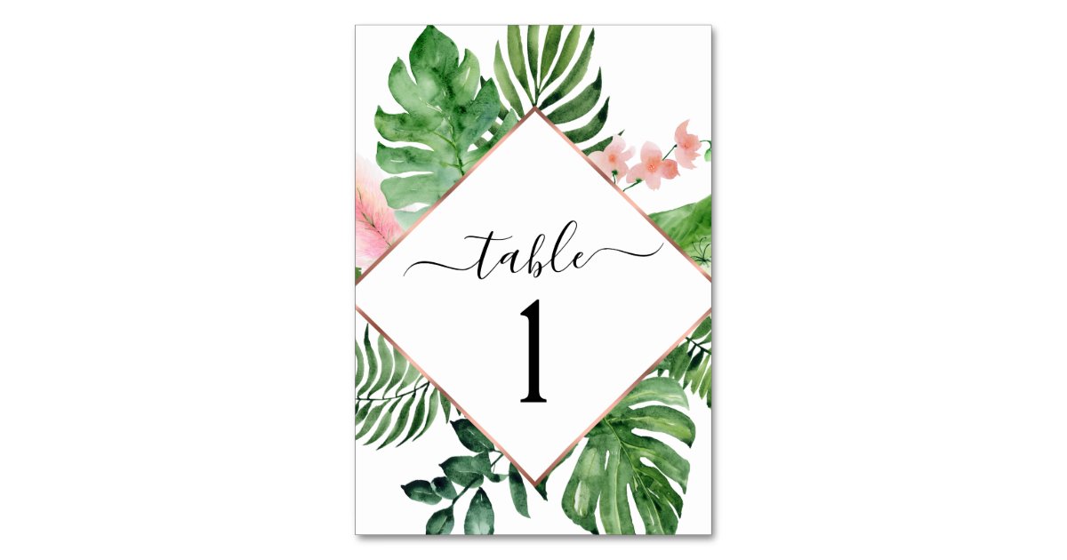 Tropical Palm Watercolor Geometric Wedding Table Number | Zazzle