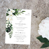 Tropical Palm & White Floral Wedding 2 V2 Invitation | Zazzle