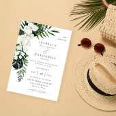 Tropical Palm & White Floral Wedding 2 V2 Invitation | Zazzle