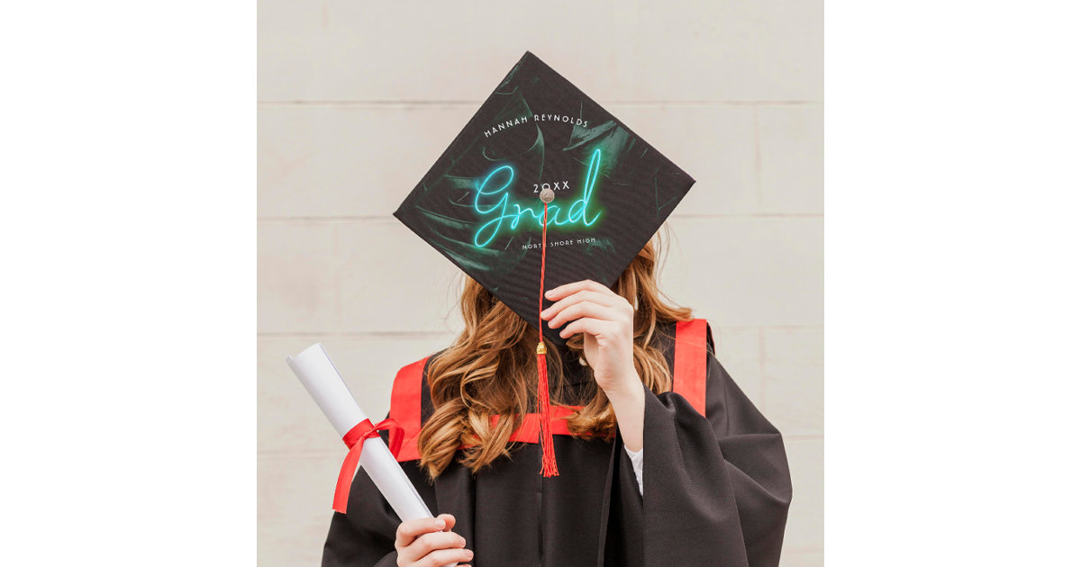 Tropical Palms Neon Lights | Graduation Cap Topper | Zazzle