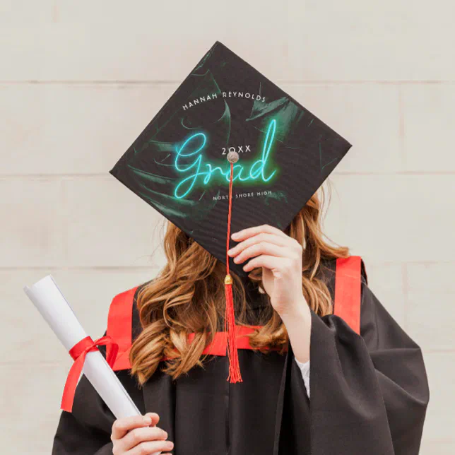 Tropical Palms Neon Lights | Graduation Cap Topper | Zazzle
