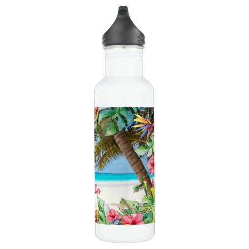 Tropical Paradise Beach Floral Hawaiian Stainless Steel Water Bottle ...