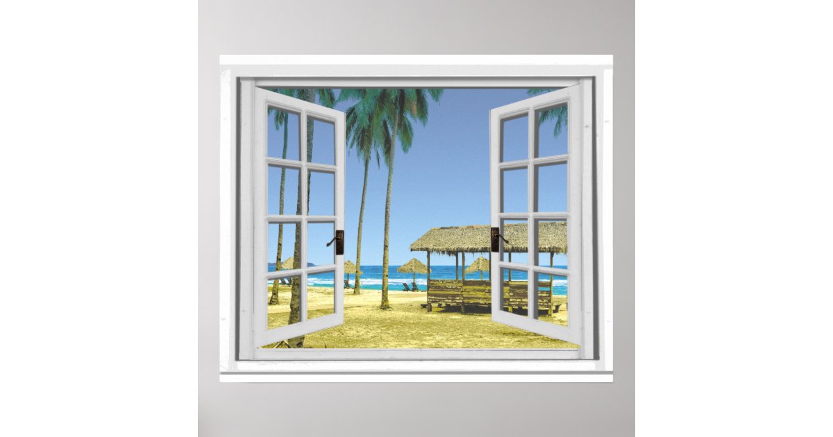 Tropical Paradise Beach Ocean View Fake Window Poster | Zazzle