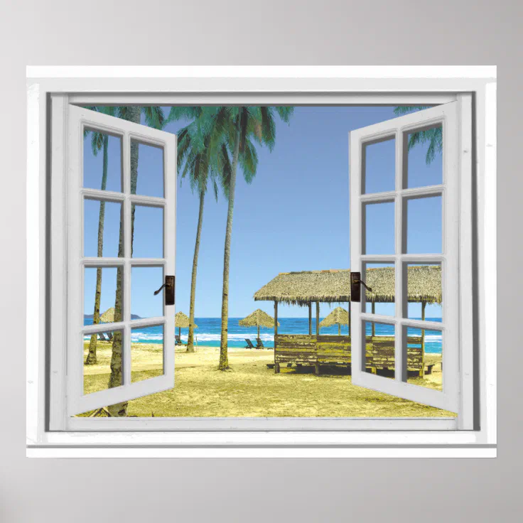 Tropical Paradise Beach Ocean View Fake Window Poster | Zazzle