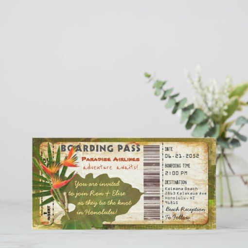 Tropical Paradise Boarding Pass Invitation | Zazzle