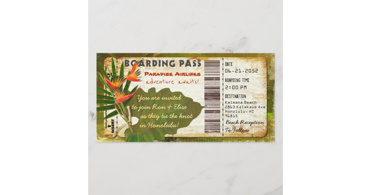 Tropical Paradise Boarding Pass Invitation | Zazzle.com