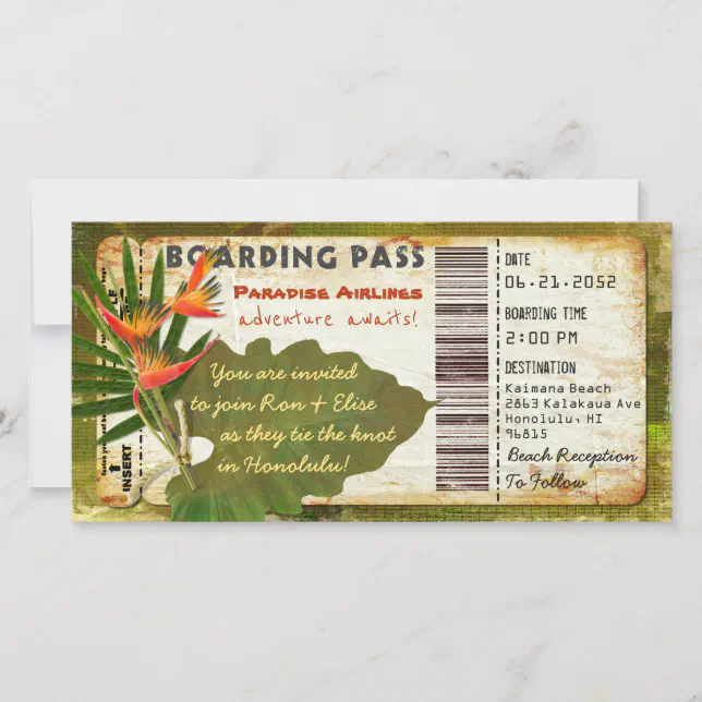 Tropical Paradise Boarding Pass Invitation | Zazzle