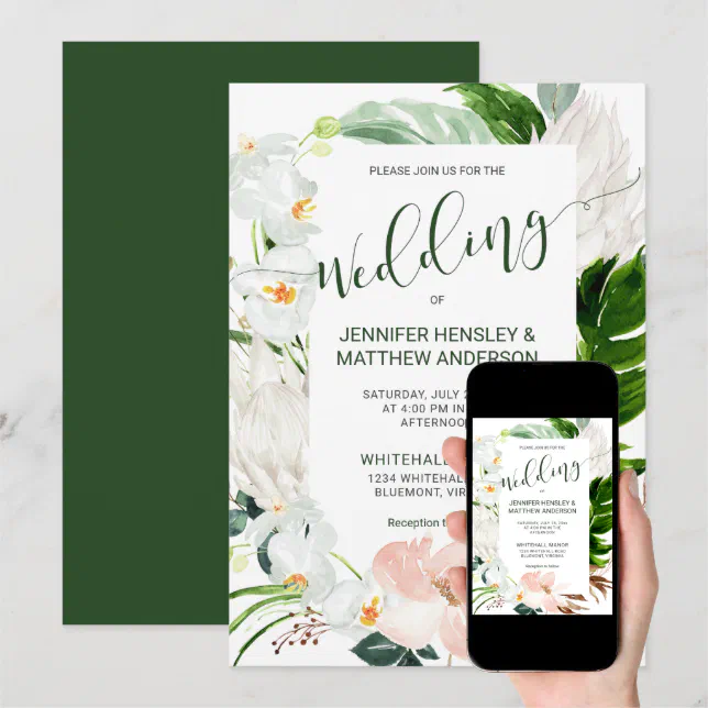Tropical Paradise Calligraphy Wedding Invitation | Zazzle
