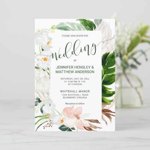 Tropical Paradise Calligraphy Wedding Invitation | Zazzle