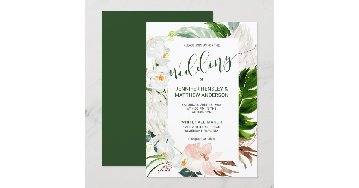 Tropical Paradise Calligraphy Wedding Invitation | Zazzle