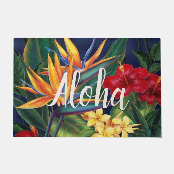Tropical Paradise Hawaiian Floral Aloha Doormat | Zazzle