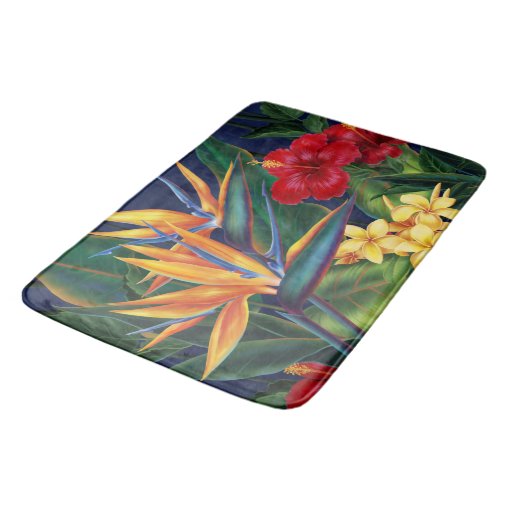 Tropical Paradise Hawaiian Floral Bathroom Mat | Zazzle