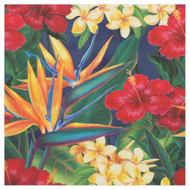 Tropical Hawaiian Hibiscus floral pattern Fabric | Zazzle