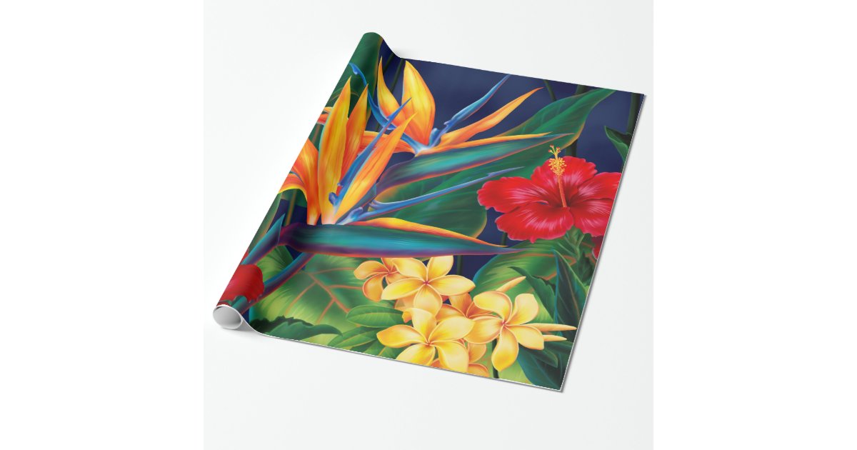 Tropical Paradise Hawaiian Floral Wrapping Paper | Zazzle