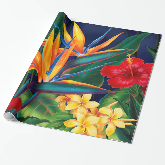 Tropical Paradise Hawaiian Floral Wrapping Paper | Zazzle