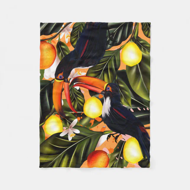 Tropical paradise. Toucans and citrus Fleece Blanket | Zazzle