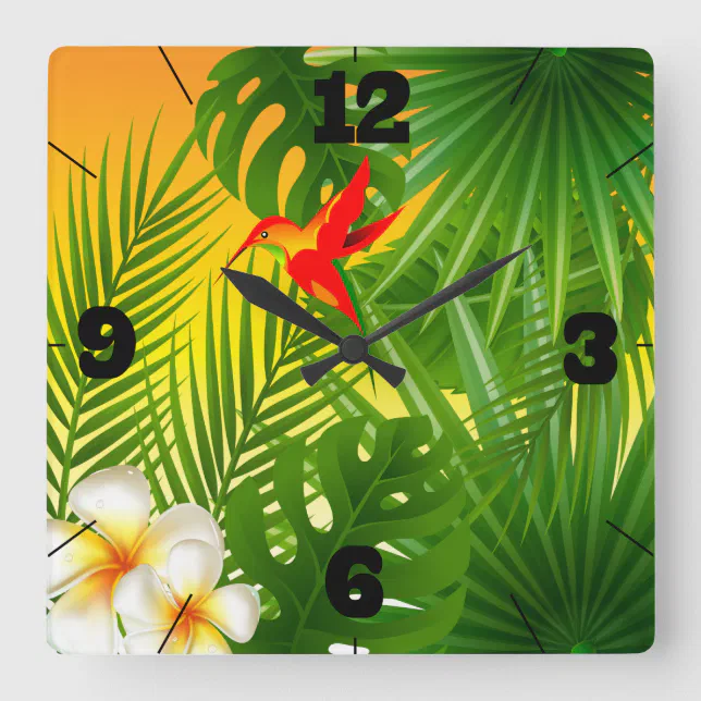Tropical Paradise with a Hummingbird Square Wall Clock | Zazzle
