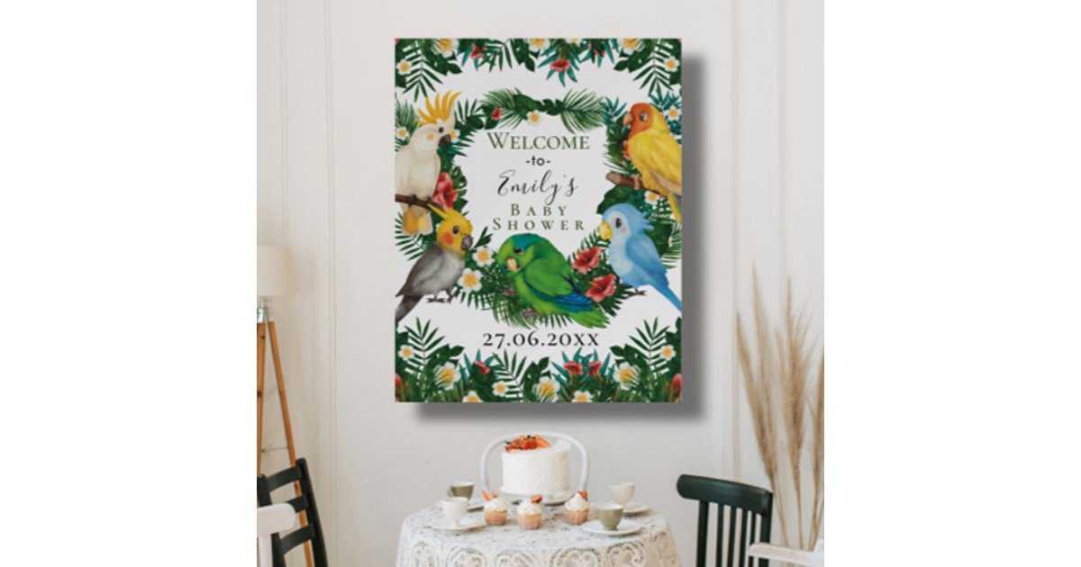 Tropical Parrots Green exotic Baby birds Welcome F Foam Board | Zazzle