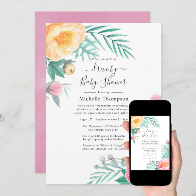 Tropical Pastel Floral Drive By Shower Invitation | Zazzle