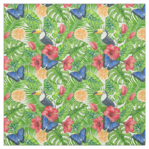 Watercolor Tropical Flowers Pattern Fabric | Zazzle