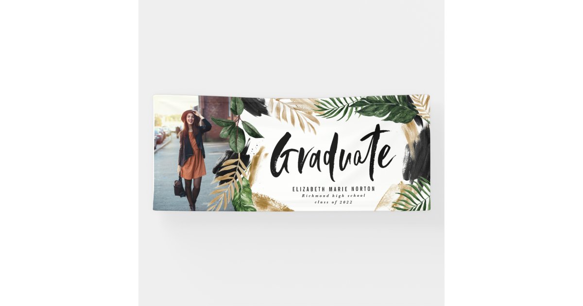 Tropical photo graduation modern script banner | Zazzle