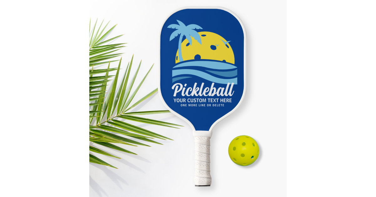 Tropical Pickleball Sun Palm Trees Add Custom Text Pickleball Paddle ...