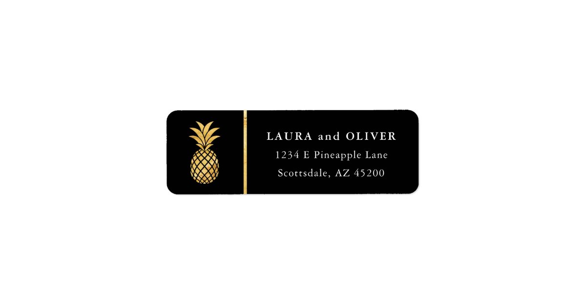 Tropical Pineapple Address Labels, Black & Gold Label | Zazzle