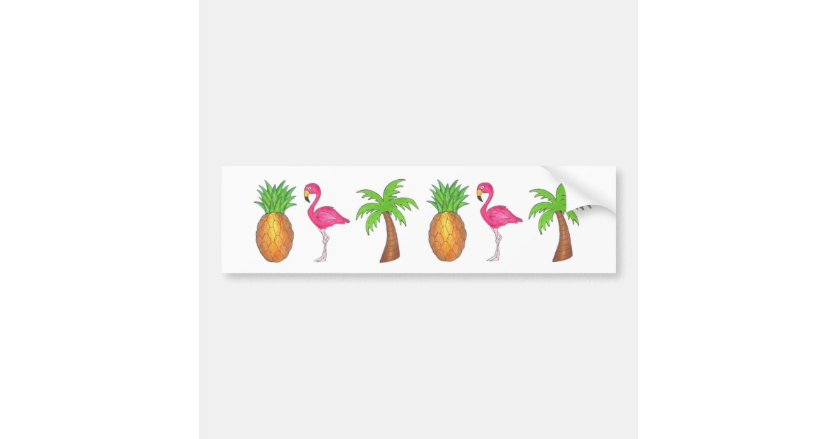 Tropical Pineapple Flamingo Palm Tree Sticker | Zazzle
