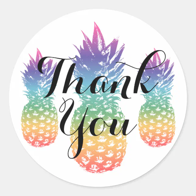 Tropical pineapple fruit thank you stickers | Zazzle