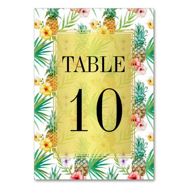 Tropical Pineapple & Hibiscus Wedding Table Number | Zazzle