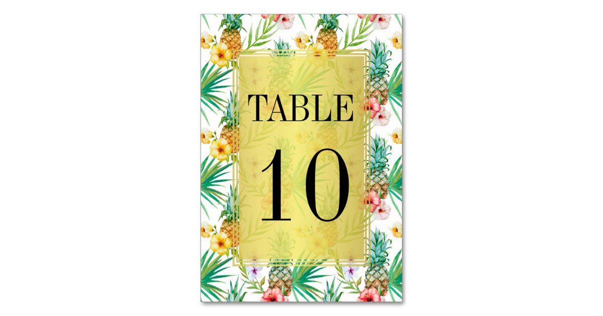 Tropical Pineapple & Hibiscus Wedding Table Number | Zazzle