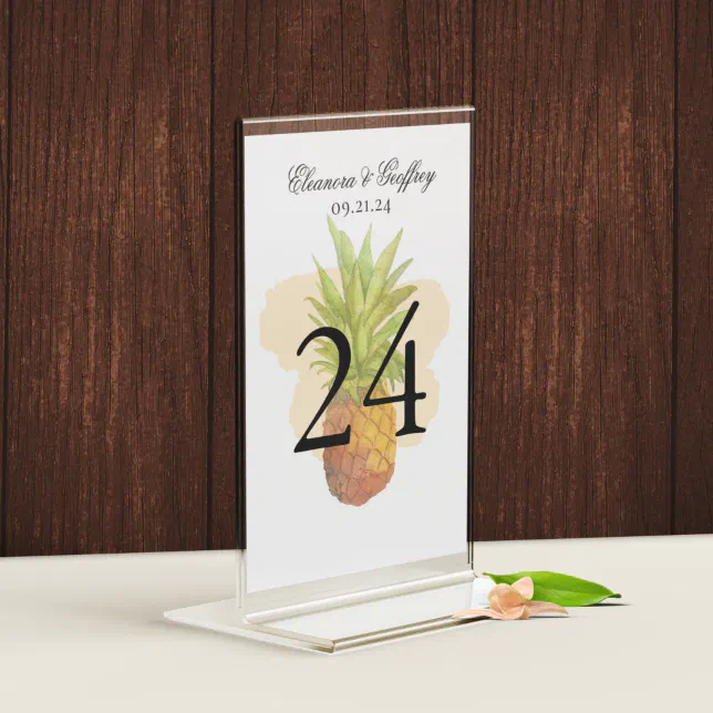 Tropical Pineapple Island Summer Wedding Table Number | Zazzle