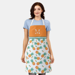 Tropical Pineapple Pattern | Monogrammed Apron | Zazzle