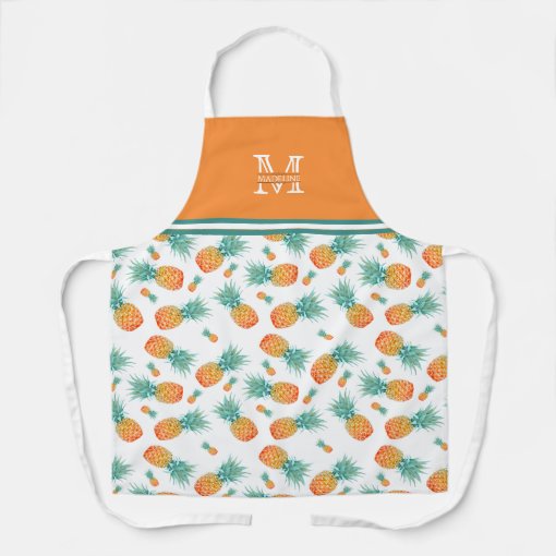 Tropical Pineapple Pattern | Monogrammed Apron | Zazzle