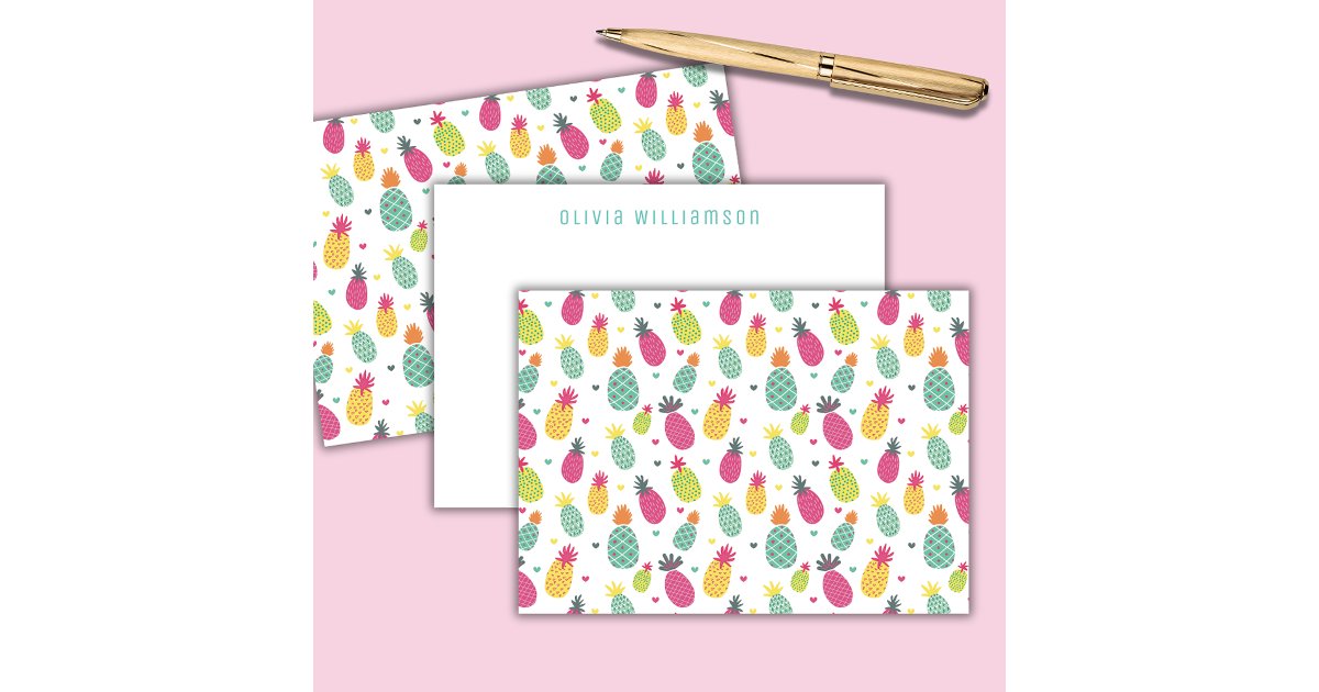 Tropical Pineapple Personalized Note Card | Zazzle