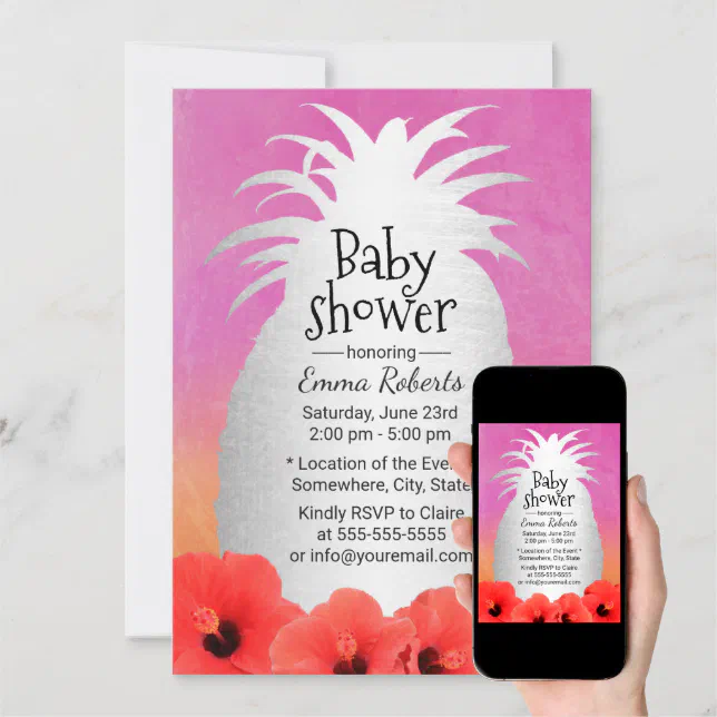 Tropical Pineapple Watercolor Floral Baby Shower Invitation | Zazzle