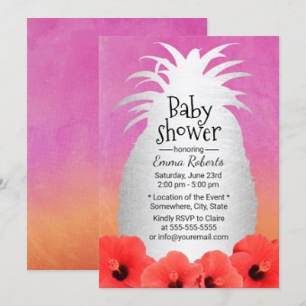Tropical Pineapple Watercolor Floral Baby Shower Invitation | Zazzle