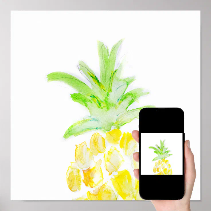 Tropical Pineapple Watercolor painting Poster | Zazzle