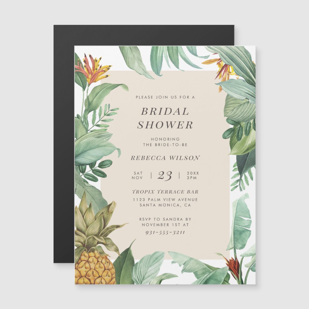 Tropical Pineapple Watercolor Summer Bridal Shower Magnetic Invitation ...