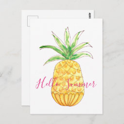 Tropical Pineapple Watercolor Summer Postcard | Zazzle